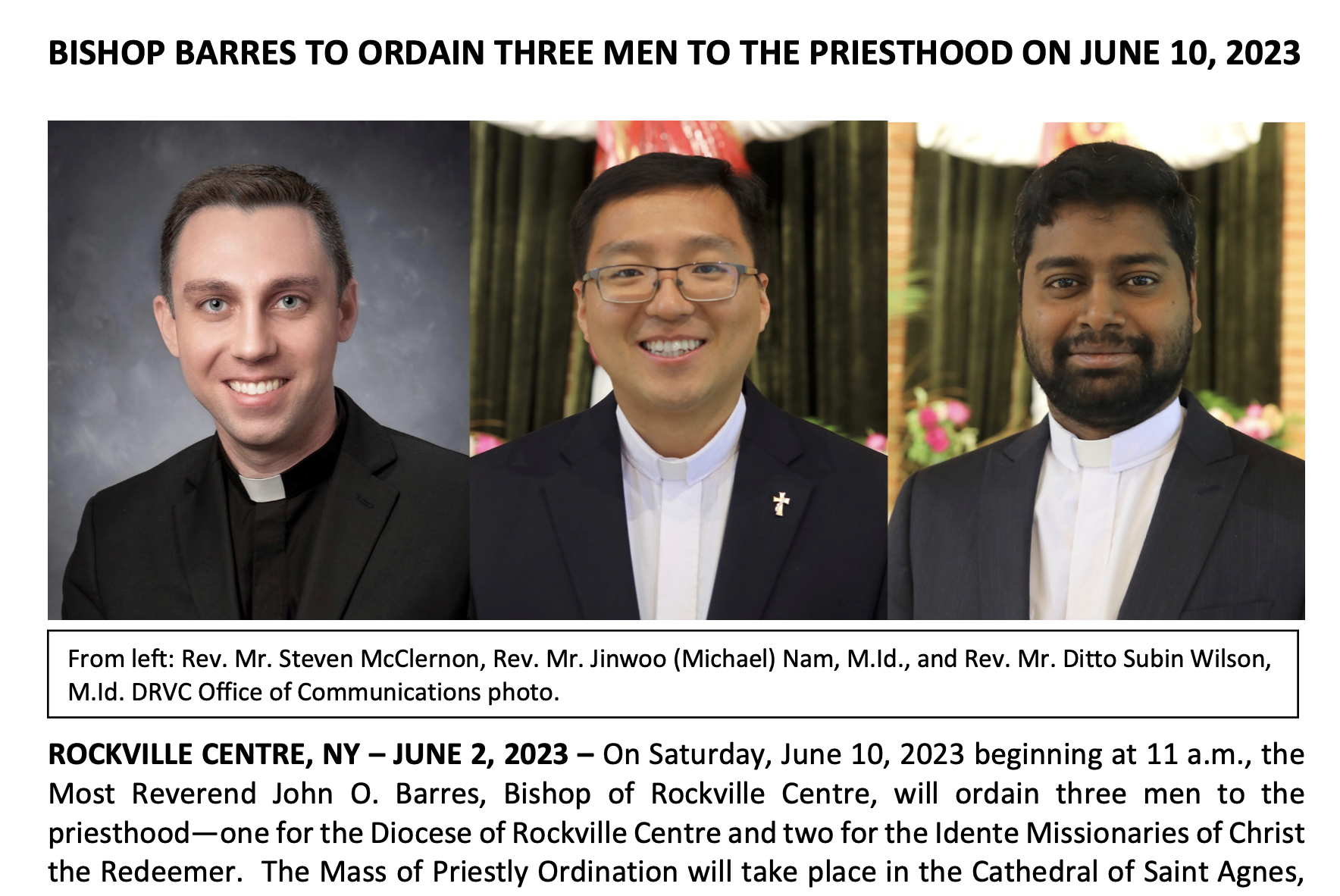 Press Releases - The Diocese of Rockville Centre